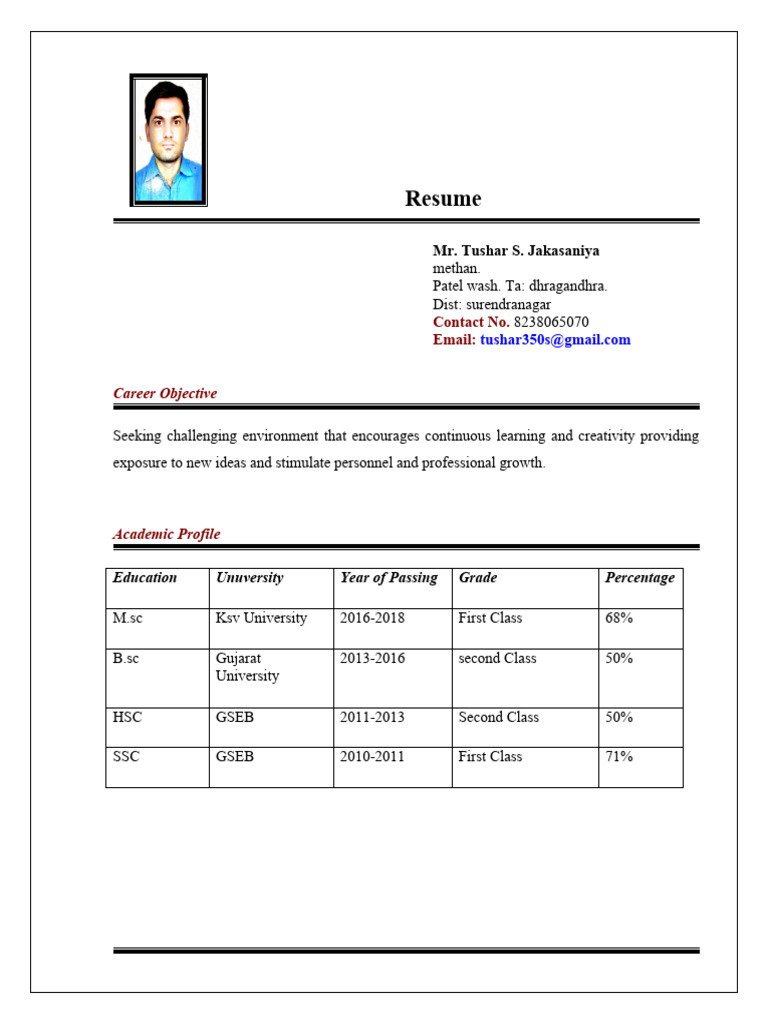TUSHAR Resume Officers | PDF | High Performance Liquid Chromatography