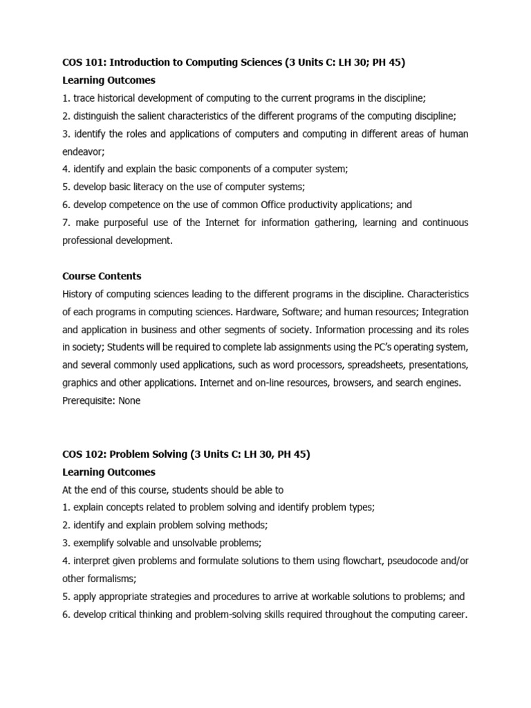 Degree Program Course Contents 100L and 200L | PDF | Computer Programming | Computer Program