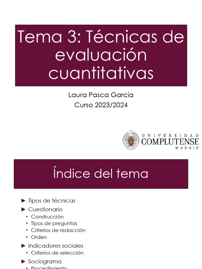 Tema 3 Técnicas Cuantitativas Pdf Cuestionario Investigación