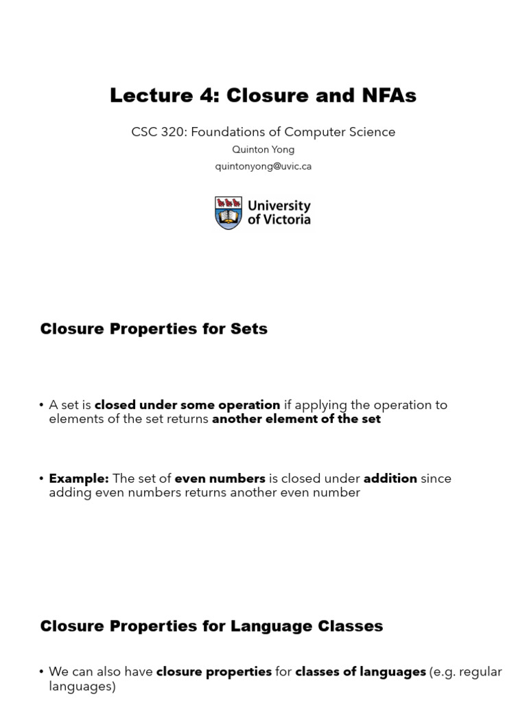 Lecture 4 Closure and NFAs | PDF | Theoretical Computer Science | Theory Of Computation