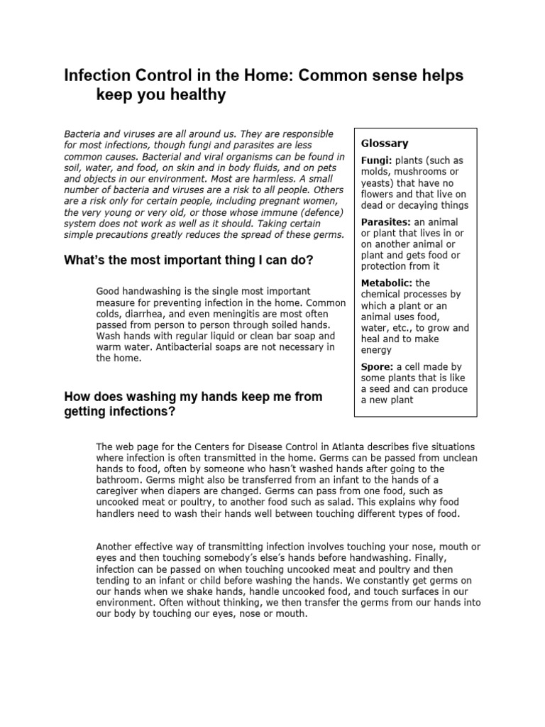 HCAW - RW-M1-LR1 Infection Control in Home | PDF | Hand Washing | Infection
