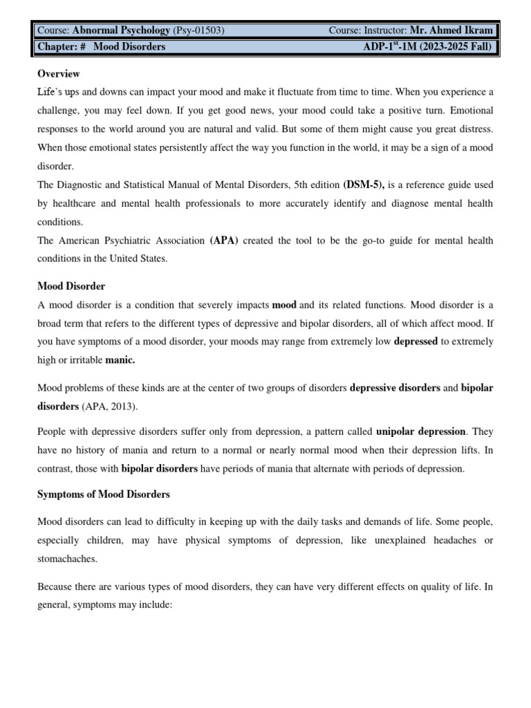 Lecture Depressive and Bipolar Disorders | PDF | Mania | Bipolar Disorder