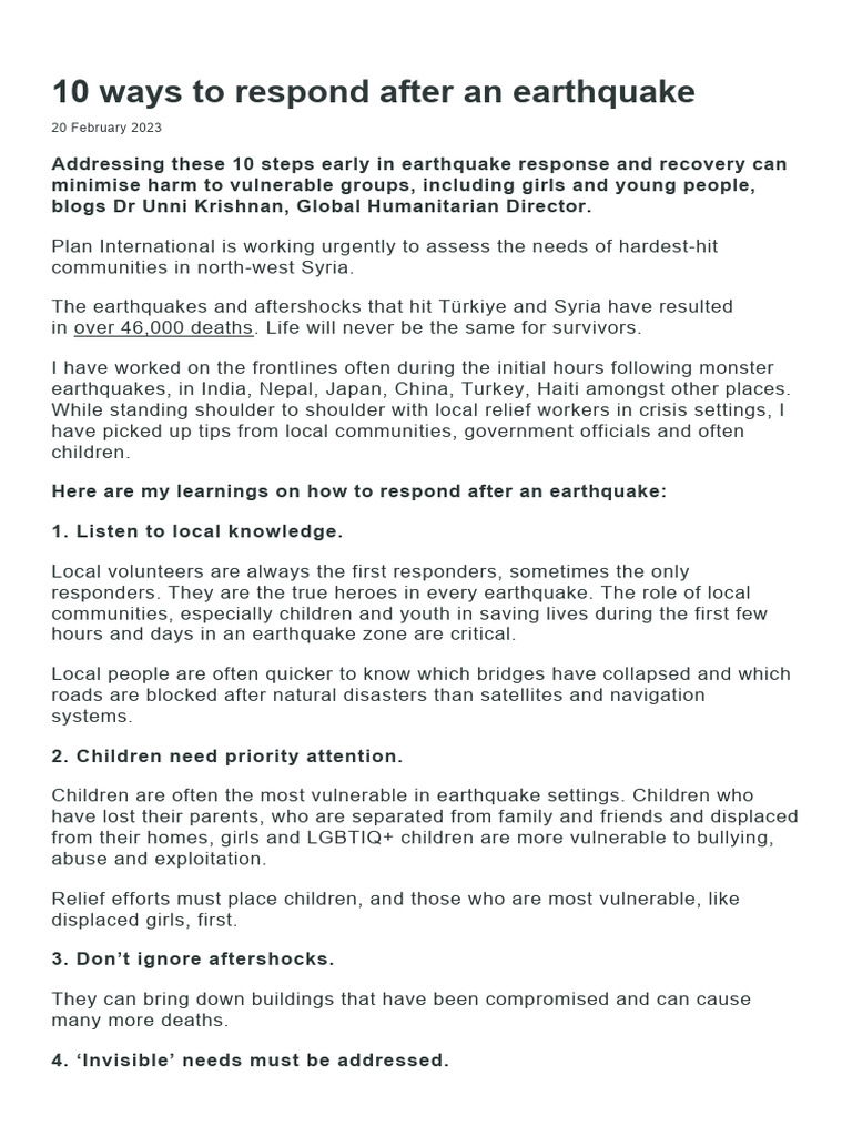 10 Ways To Respond After An Earthquake | Download Free PDF ...