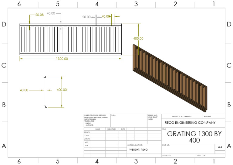 GRATING 1300 BY 400 | PDF | Mechanical Engineering | Secondary Sector Of The Economy