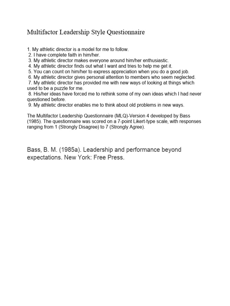 Multifactor-Leadership Style Questionnaire | PDF