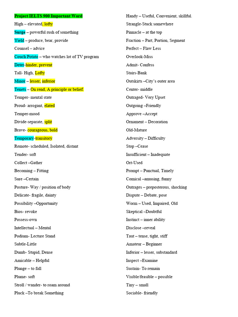 IELTS 900 Essential Vocabulary List | PDF | Home & Garden