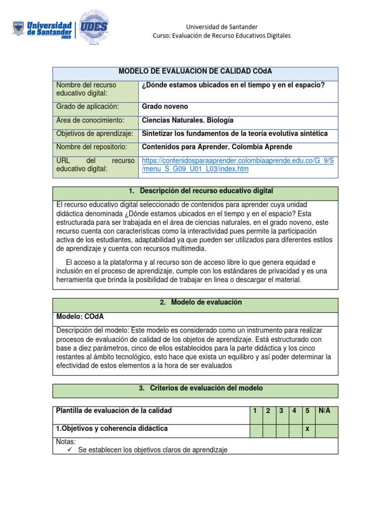 Modelo de Evaluación COdA para Recursos Digitales | PDF | Evaluación ...