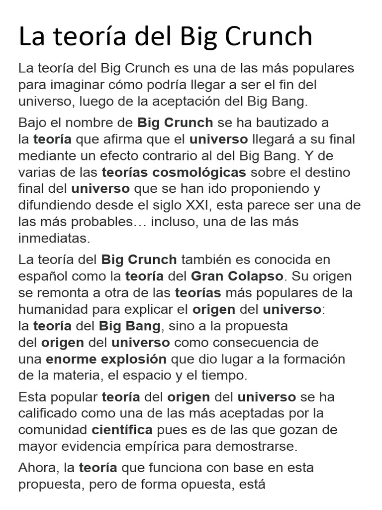 La teoría del Big Crunch | PDF | Universo | Big Bang La teoría del Big Crunch | PDF | Universo | Big Bang