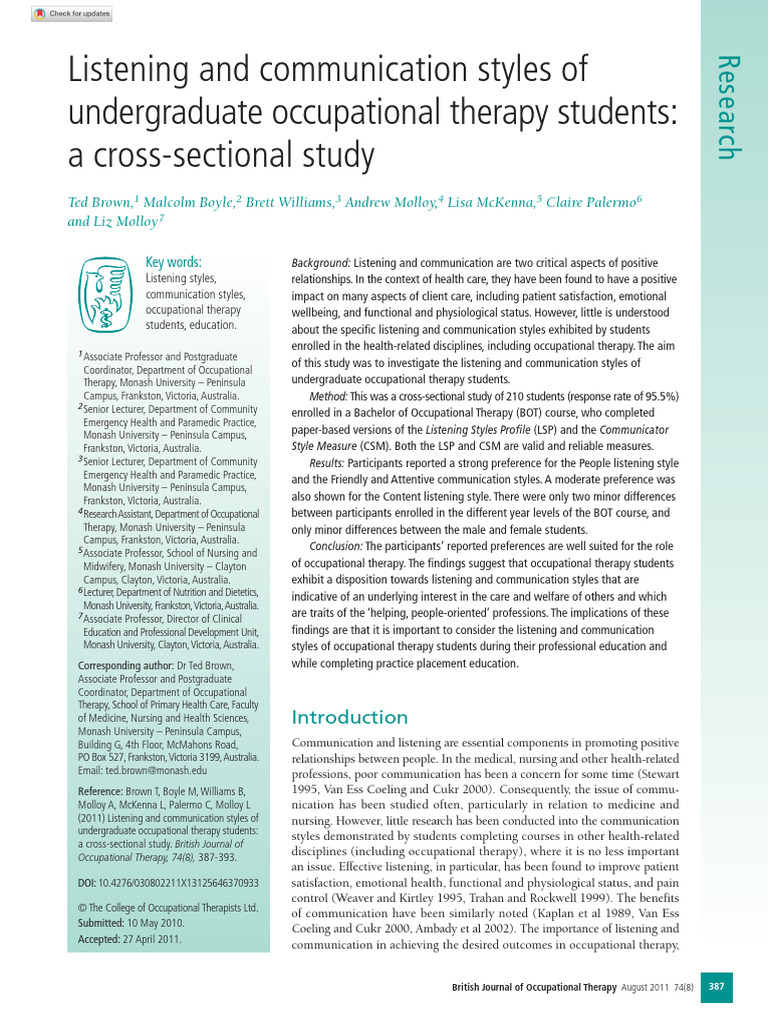 Listening Styles in Occupational Therapy Students | PDF | Occupational ...
