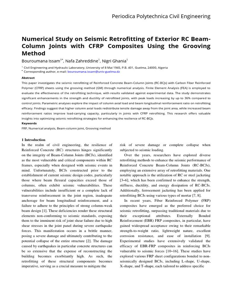 Numerical Study On Seismic Retrofitting of Exterior RC Beam-Column ...