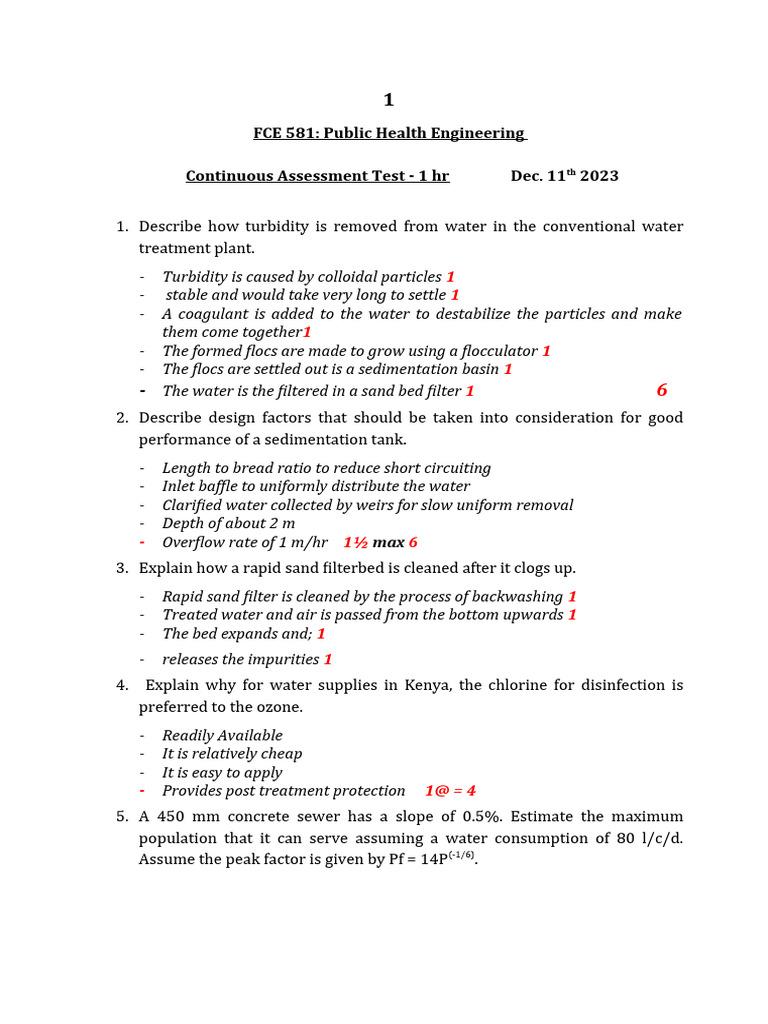 FCE 581 Water CAT 2023 With Solutions | PDF | Transparent Materials ...