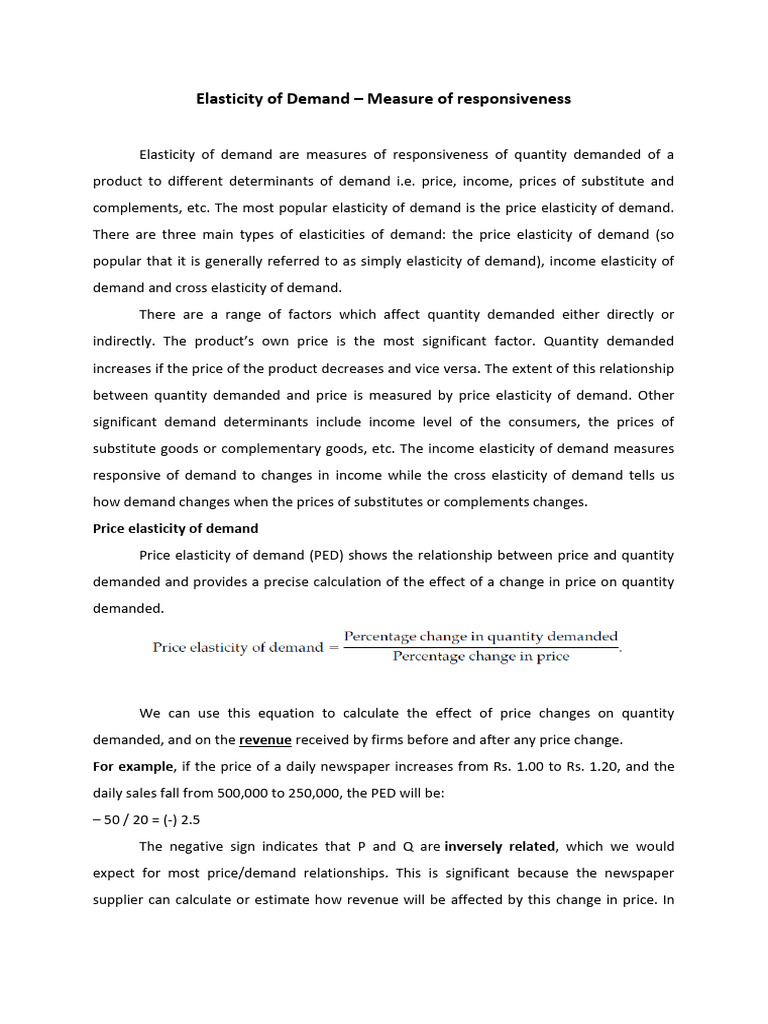 Elasticityof Demand Pdf Demand Price Elasticity Of Demand 