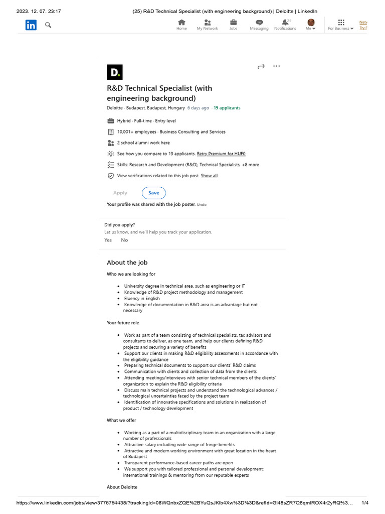 R&D Technical Specialist (With Engineering Background) - Deloitte ...