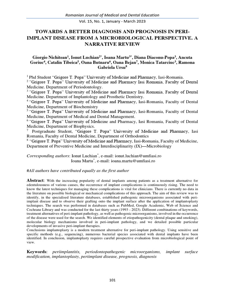 Towards A Better Diagnosis and Prognosis in Peri Implant Disease From A Microbiological ...