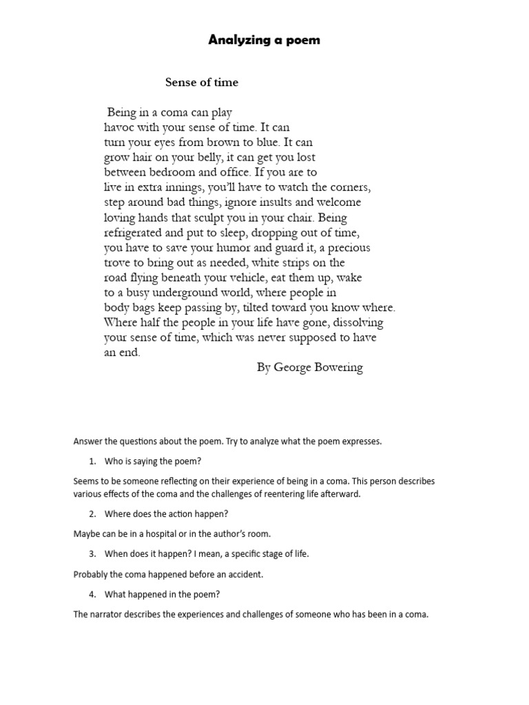 Poem Analysis: Coma and Time Perception | PDF | Taste | Senses