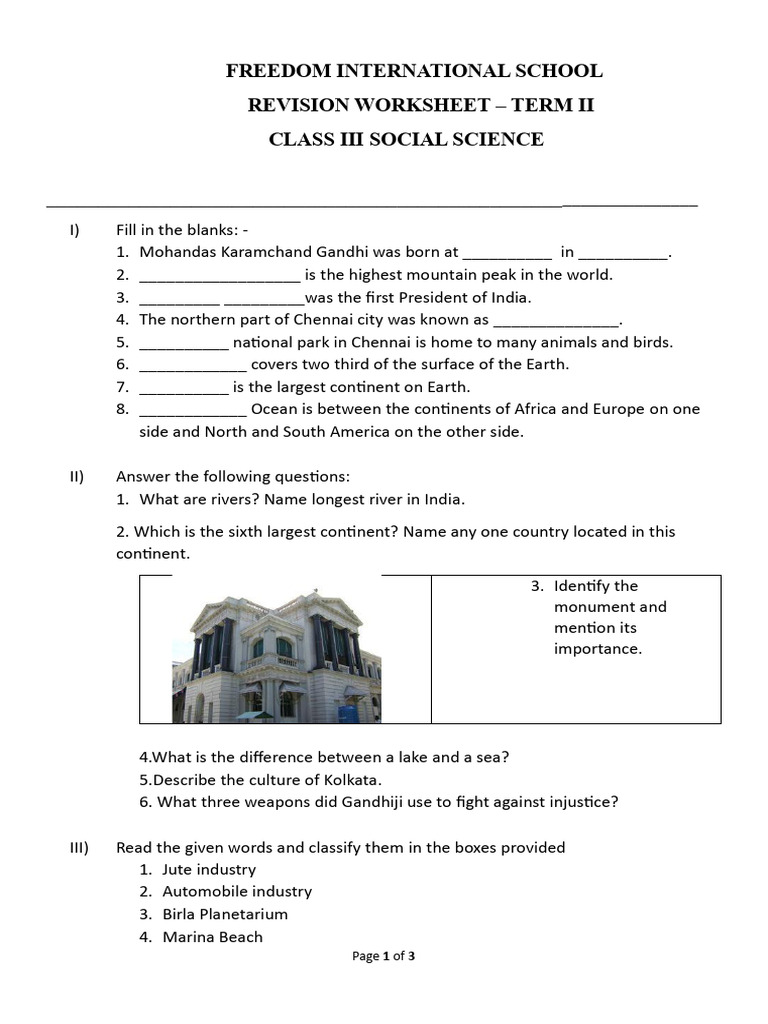 Revision Worksheet Social Science Class 3 To Be Uploaded 1709305617 ...