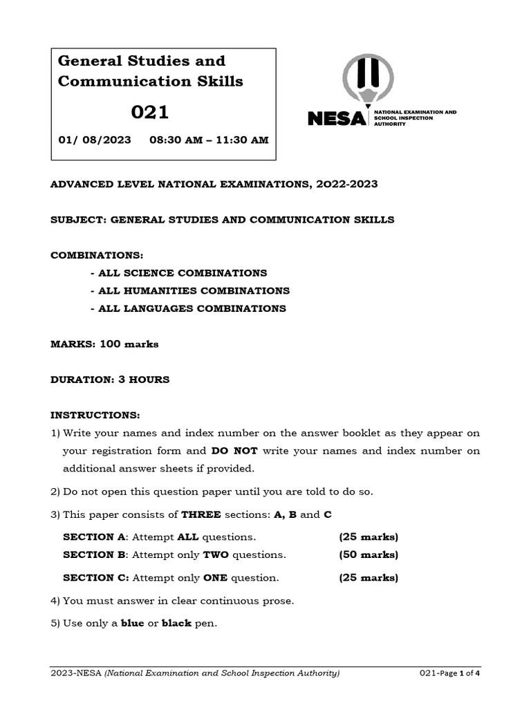 2023 Gen. Studies Comm. Skills All Combinations | PDF | Adolescence | Self Control