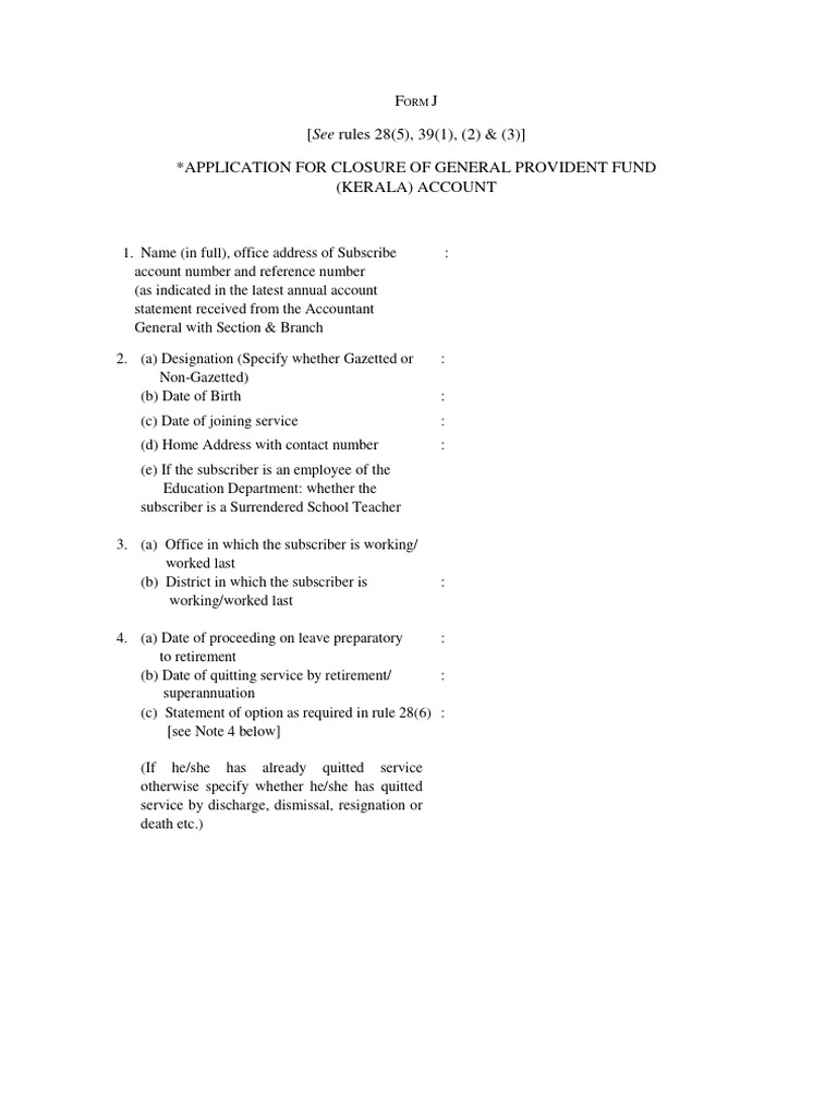 GPF Closure Application Form J (Kerala) | PDF | Subscription Business Model