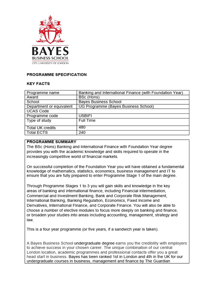 USBIFI BSC Banking and International Finance With Foundation Year | PDF ...