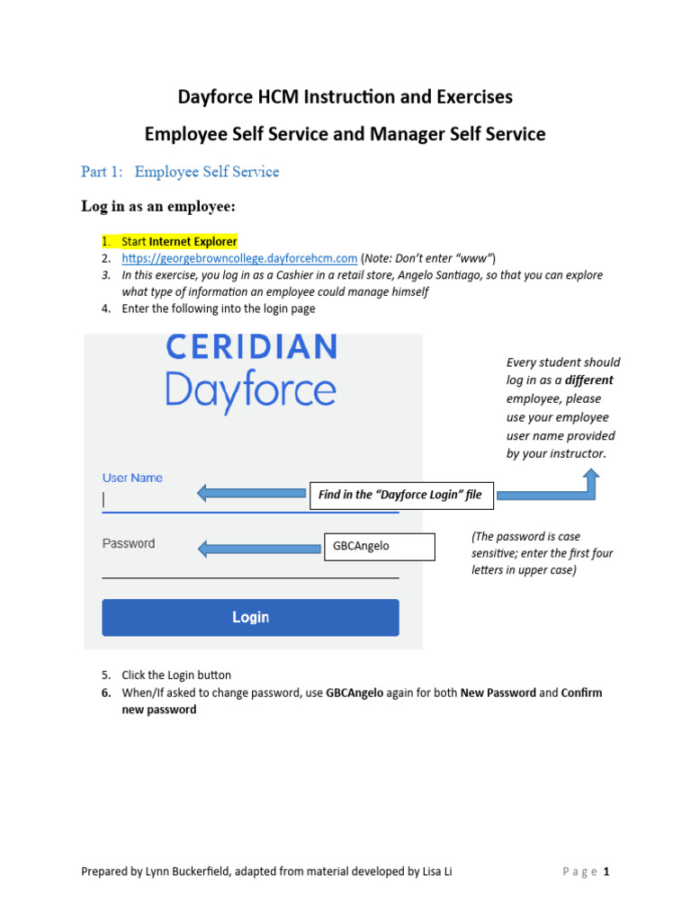 Dayforce Instruction & Practice Excercises - ESS and MSS | PDF | Login | Password