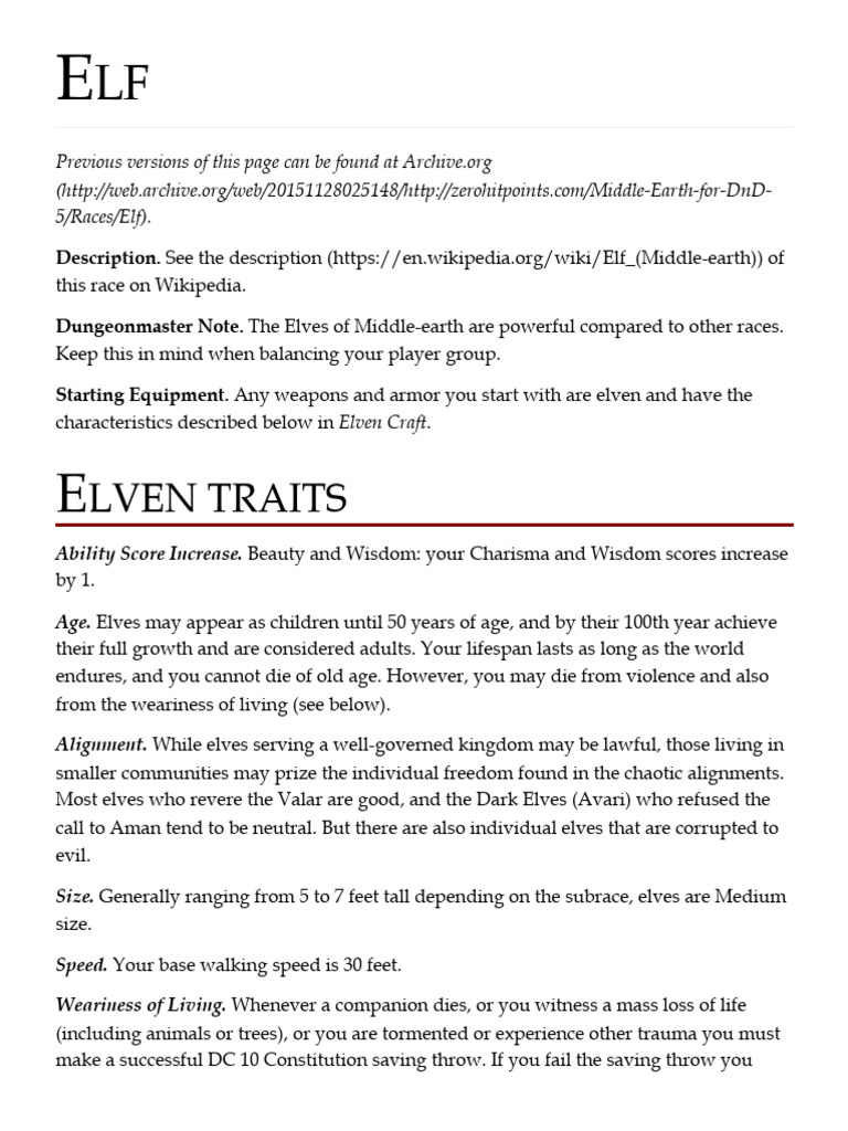 Elves in D&D 5E: Traits and Lifespan | PDF | Elf (Dungeons & Dragons ...