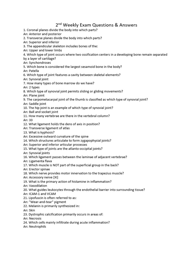 2nd Weekly Exam Questions | PDF | Vertebral Column | Vertebra