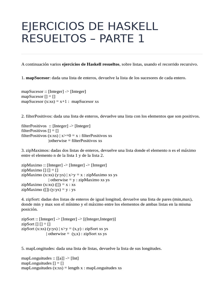 Ejercicios en Haskell | Descargar gratis PDF | Programación de computadoras | Ingeniería de software