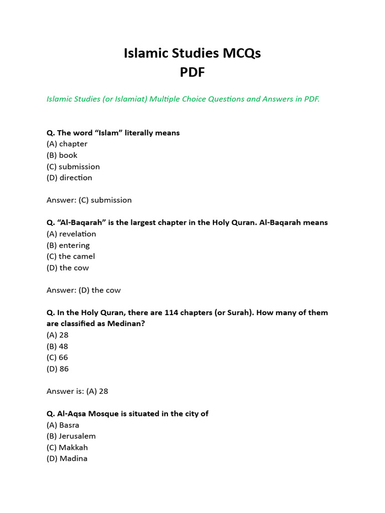 Islamic Studies Mcqs 1 | PDF