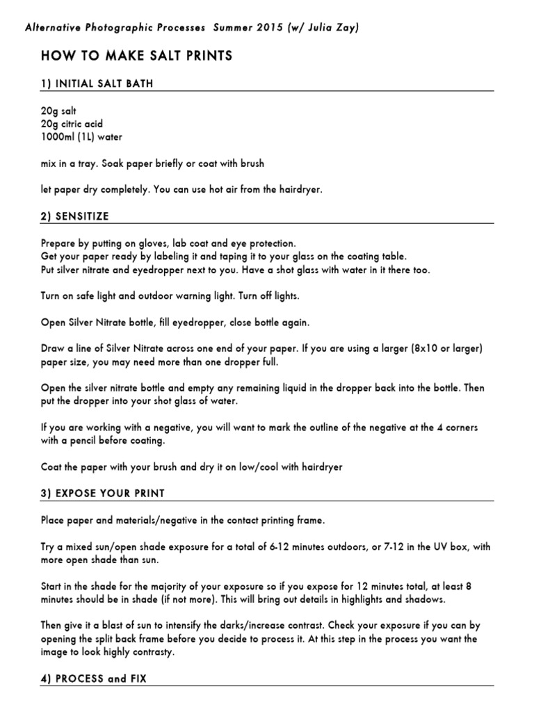 Salt Print Process Alt Pro 2015 | PDF | Silver | Sodium Chloride