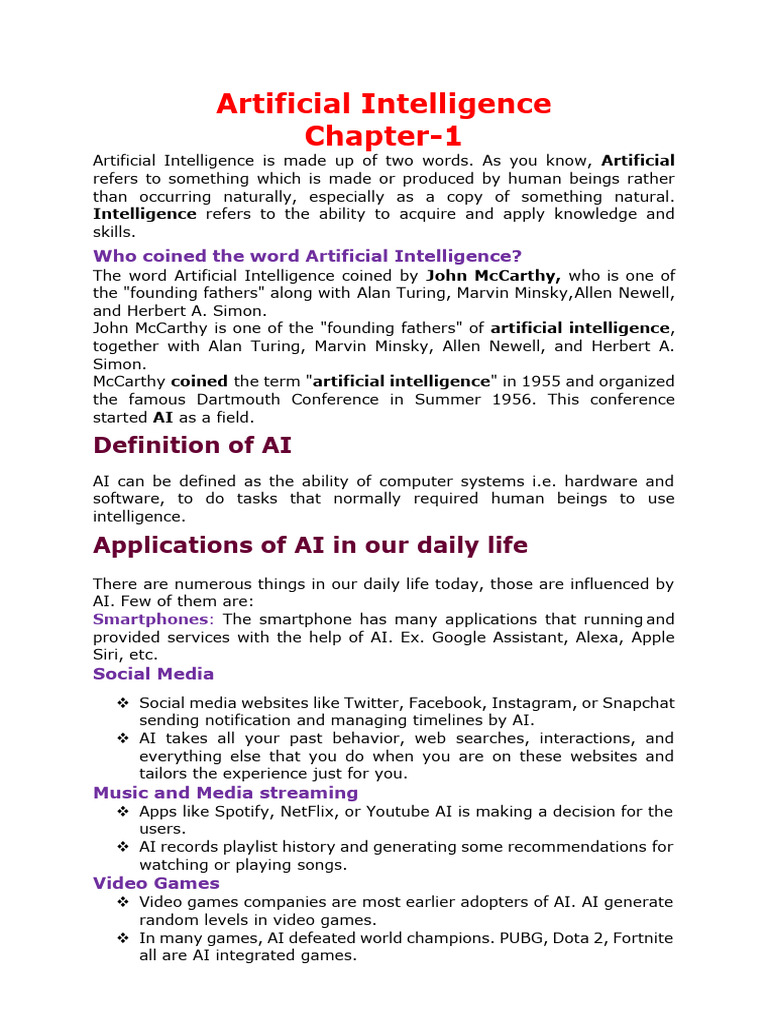 Chapter 1 - Introduction To AI CLASS 9 | PDF | Artificial Intelligence | Intelligence (AI ...