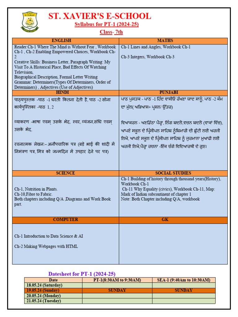 Class 7th Syllabus Pooja Sharma | PDF