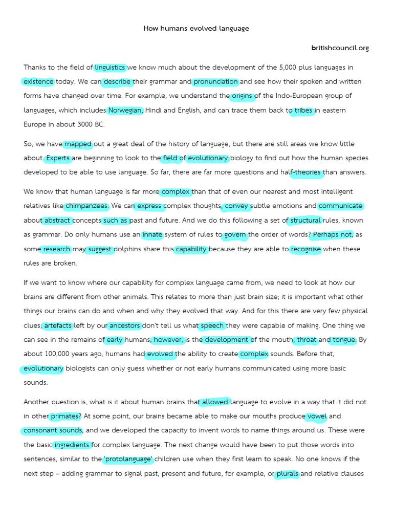 How_humans_evolved_language | PDF | Human | Evolution