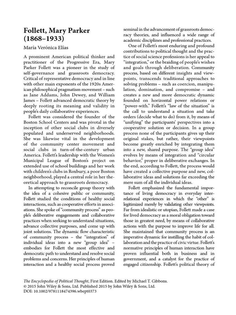 Mary Parker Follett 1868 1933 | PDF | Community | Democracy