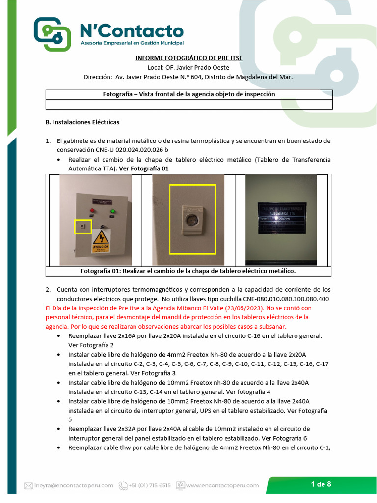 Informe Fotográfico de Pre ITSE - Riesgo Medio | PDF | Máquinas | Energia electrica