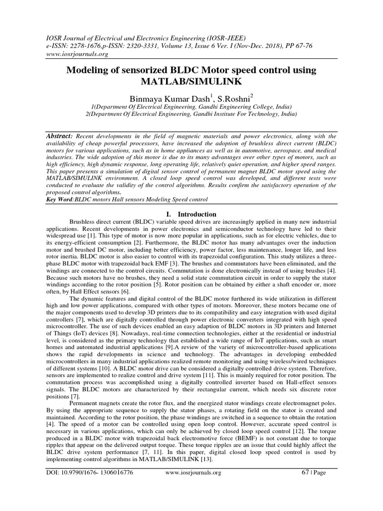 Modeling of Sensorized BLDC Motor Speed Control Using | PDF | Electric ...