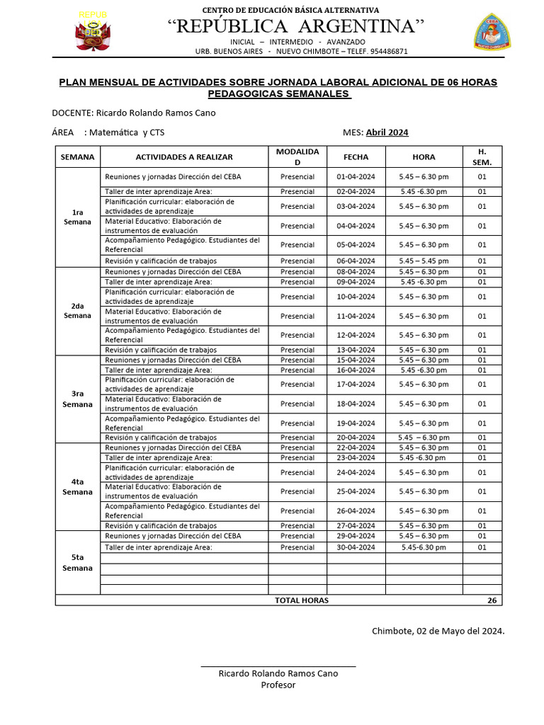 Plan Mensual de Actividades | Descargar gratis PDF | Cognición ...