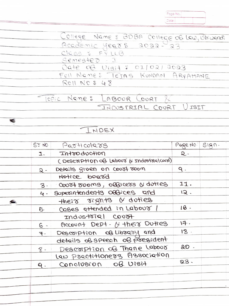 Thane Labour Court Visit Report | PDF