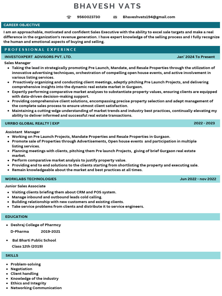 Bhavesh Resume | PDF | Sales | Market (Economics)