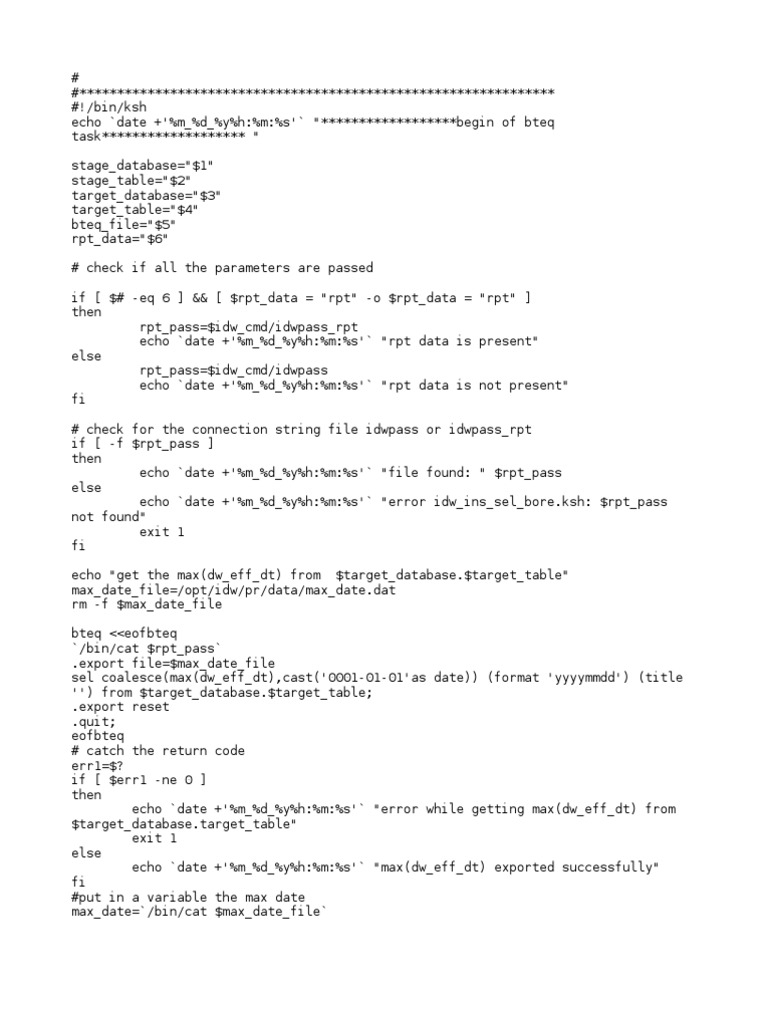 Bteq Sample Script | PDF | Data Management | Software