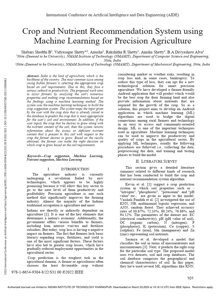 ML Crop Advice for Indian Farmers | PDF | Agriculture | Machine Learning