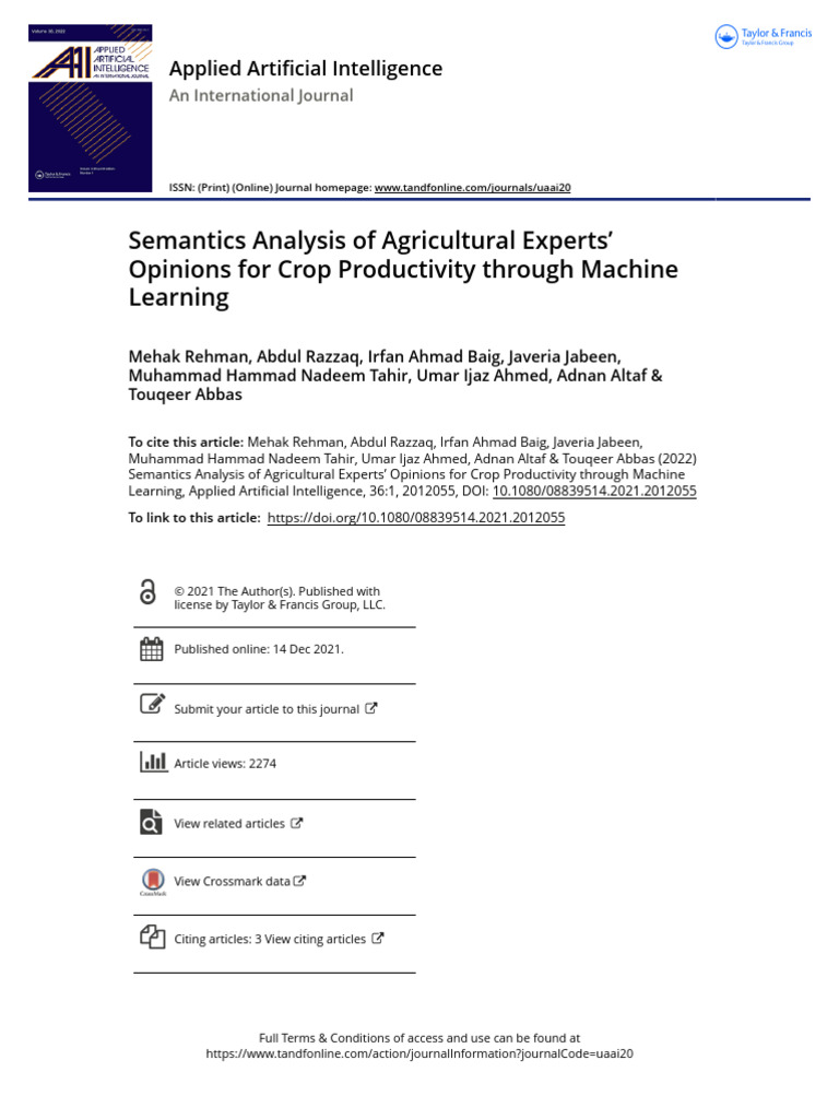 Semantics Analysis of Agricultural Experts Opinions for Crop Productivity through Machine ...