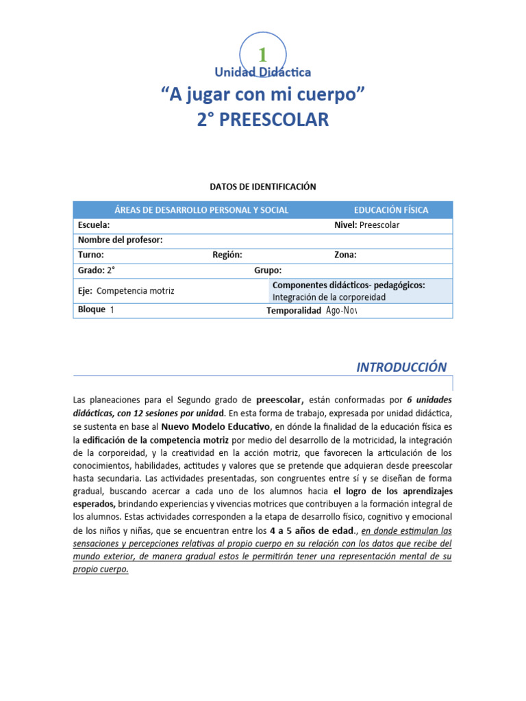 2°preescolar - Unidad Didáctica 1 | PDF | Educación de la primera ...