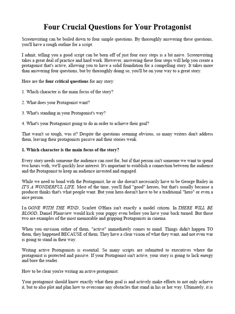 4 Crucial Questions For Your Protagonist1 | PDF | Avatar (2009 Film)