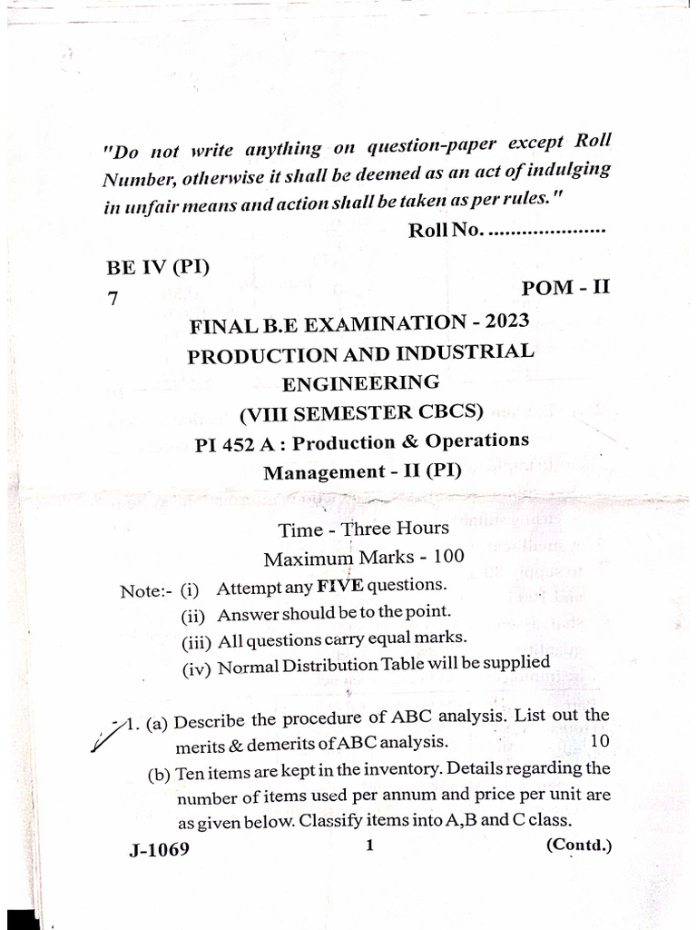 POM - II (Exam Paper 2023) | PDF