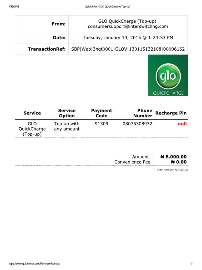 Quickteller - GLO QuickCharge (Top-Up) | PDF