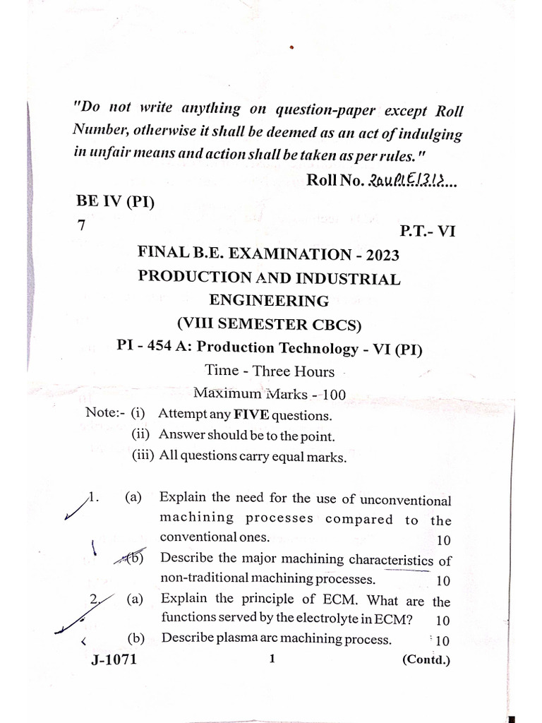PT - VI (Exam Paper 2023) | PDF