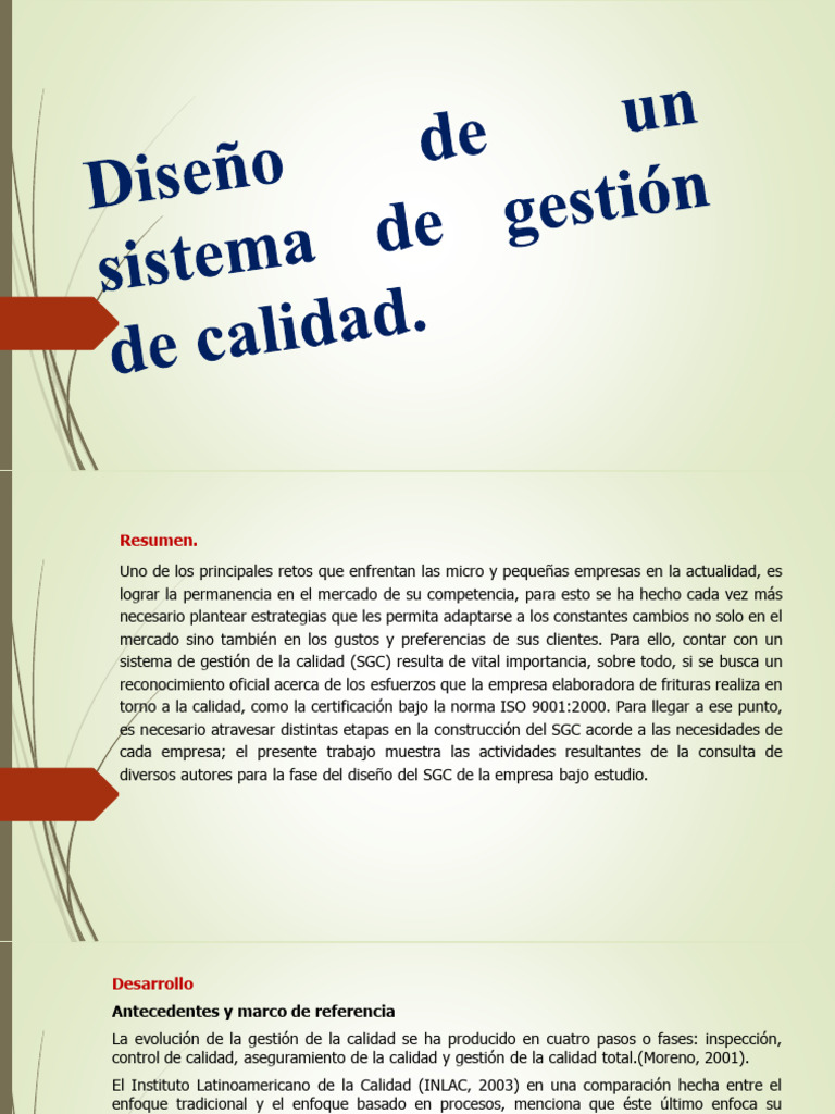 Diseño de un sistema de gestión de calidad | PDF | Calidad (comercial) | Sistema de manejo de ...
