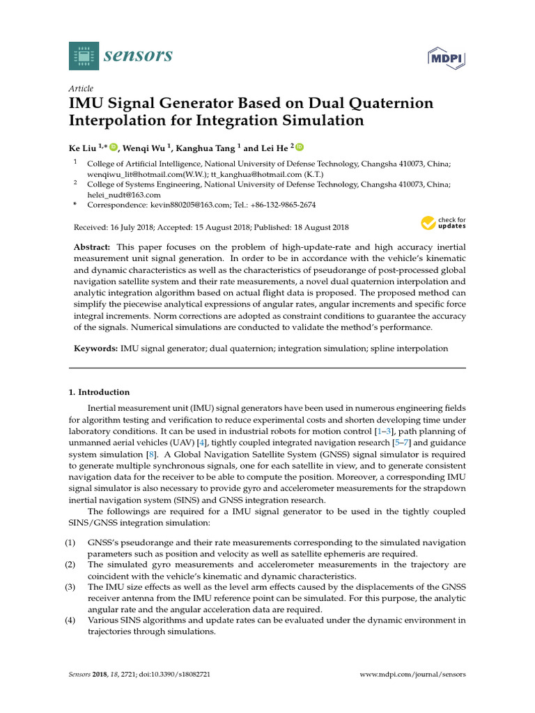 IMU Signal Generator Based On Dual Quaternion Inte | PDF | Inertial Navigation System ...