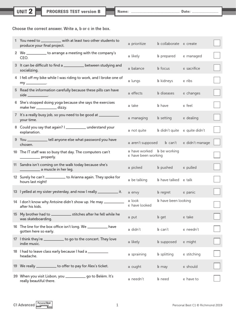 Unit Test U2 Version B | PDF