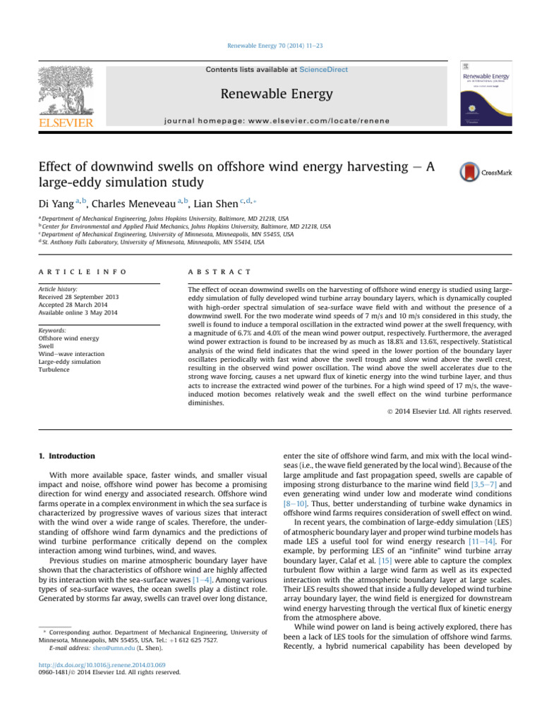 Effect of Downwind Swells On Offshore Wind Energy Harvesting e A | Download Free PDF | Wind ...